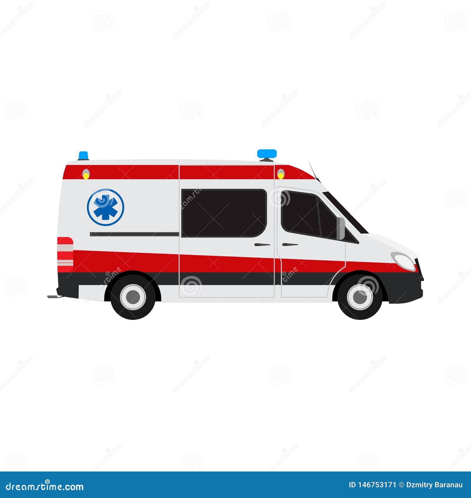 Ambulance Van Flat Vector Side View. Help Emergency Auto Red ...