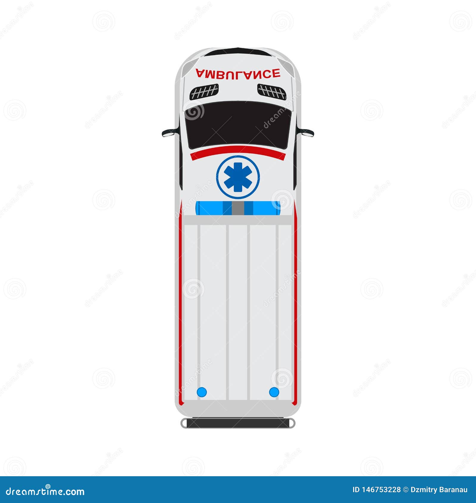 Ambulance Van Flat Vector Top View. Help Emergency Auto Red ...