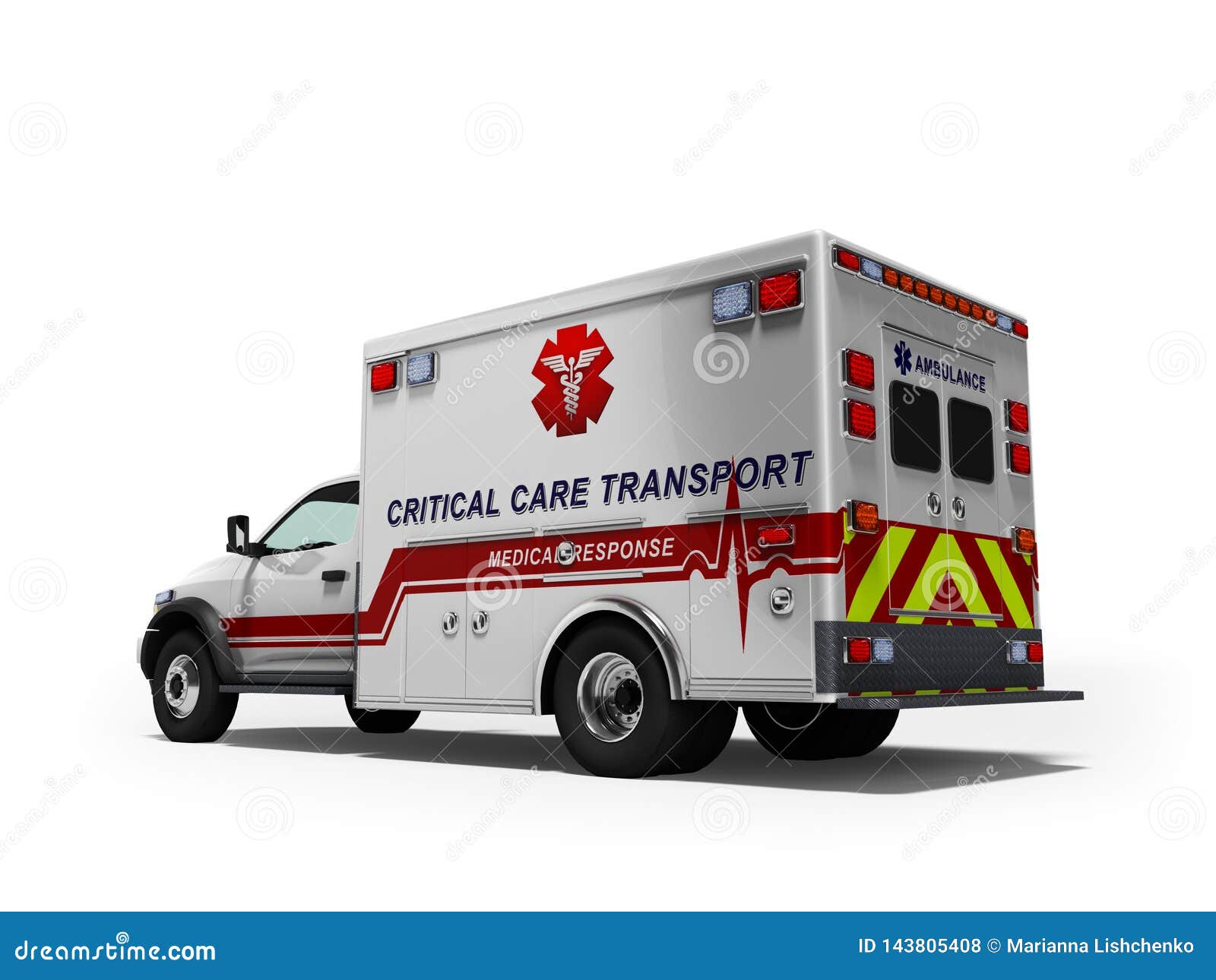 Ambulance White Car Rear View 3d Render on White Background with Shadow ...
