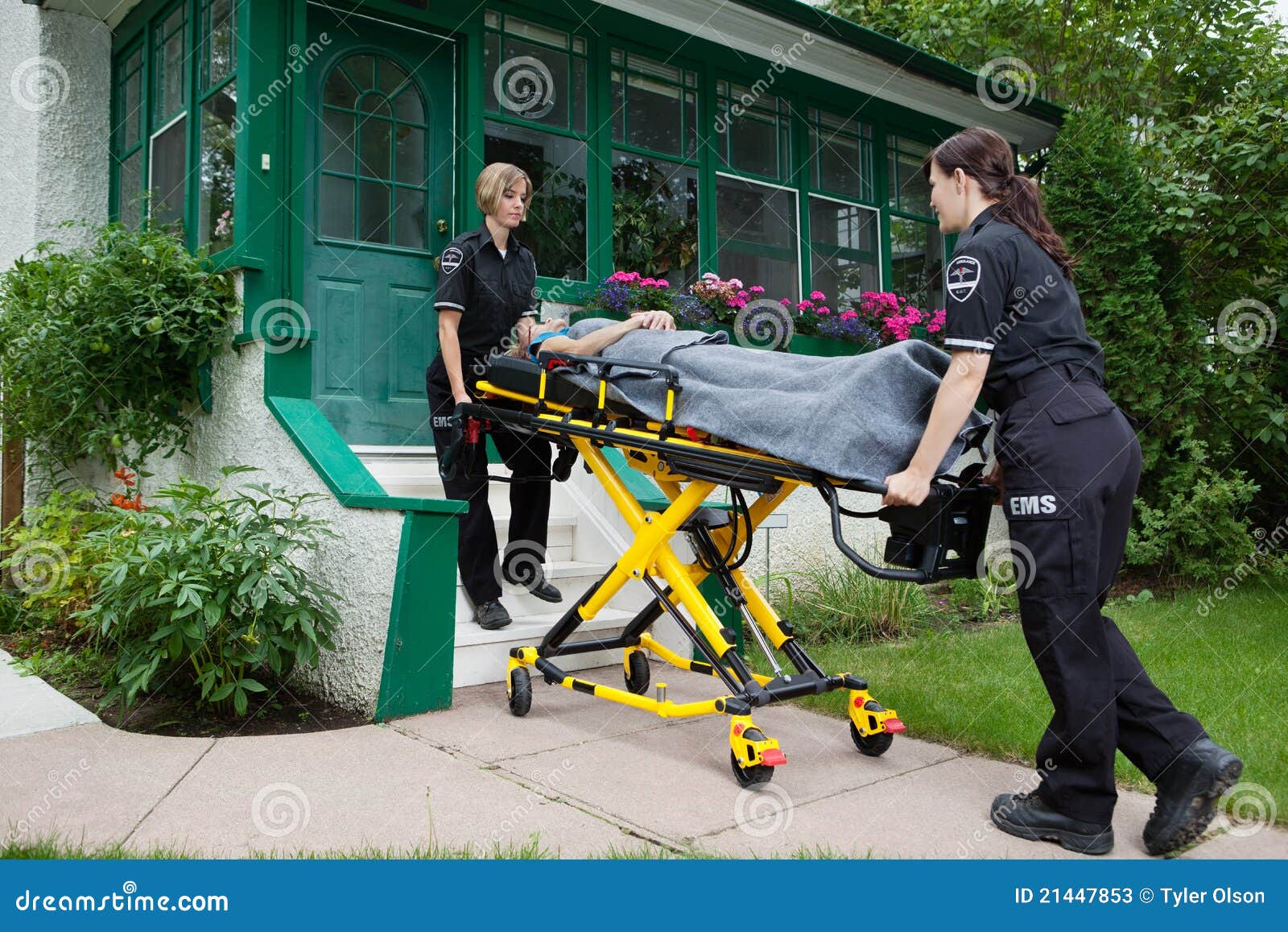 Ambulance Workers with Senior Woman Stock Image - Image of house ...