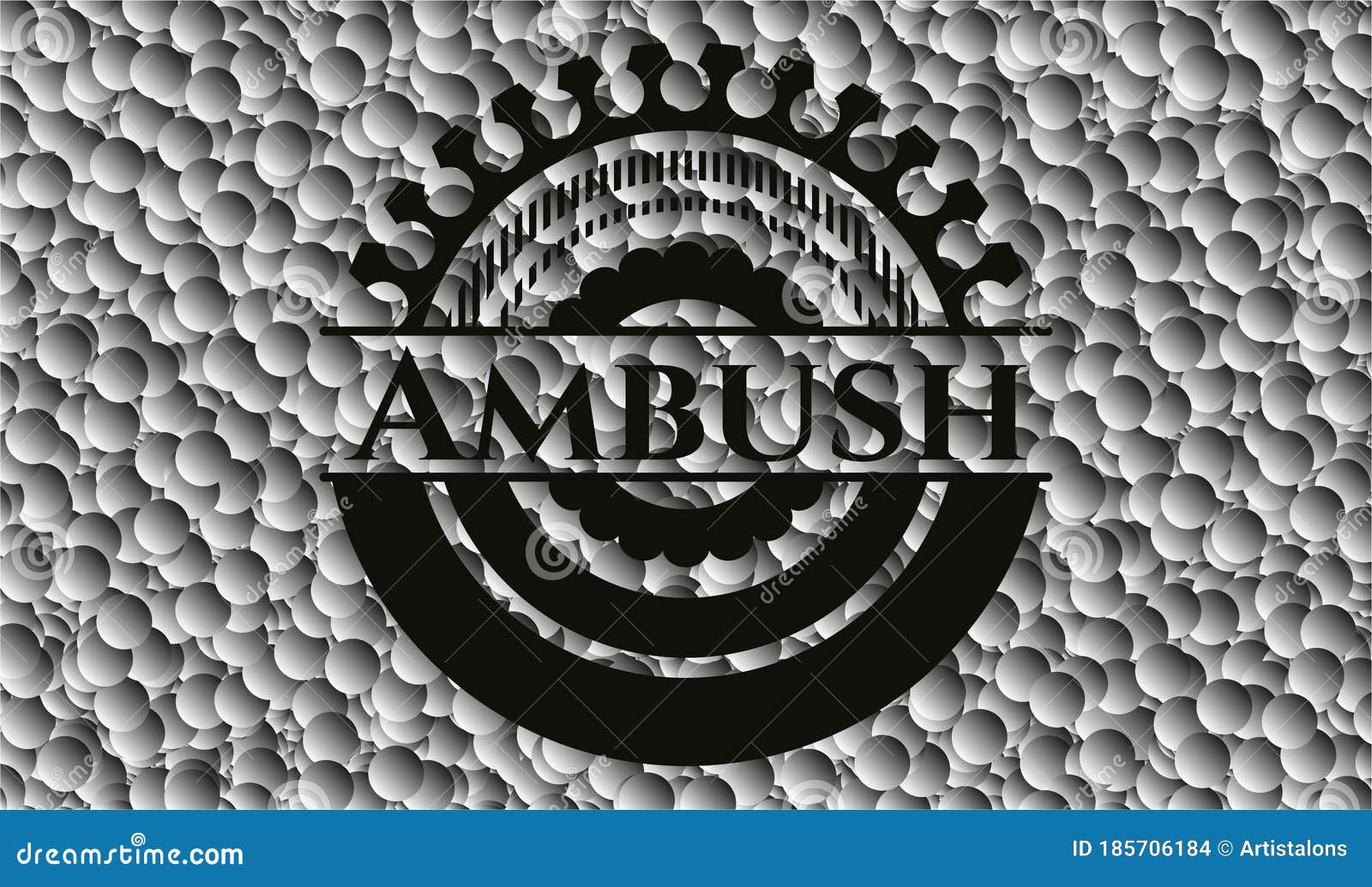 Ambush Realistic Dark Emblem with Grey Bubbles Background. Vector ...