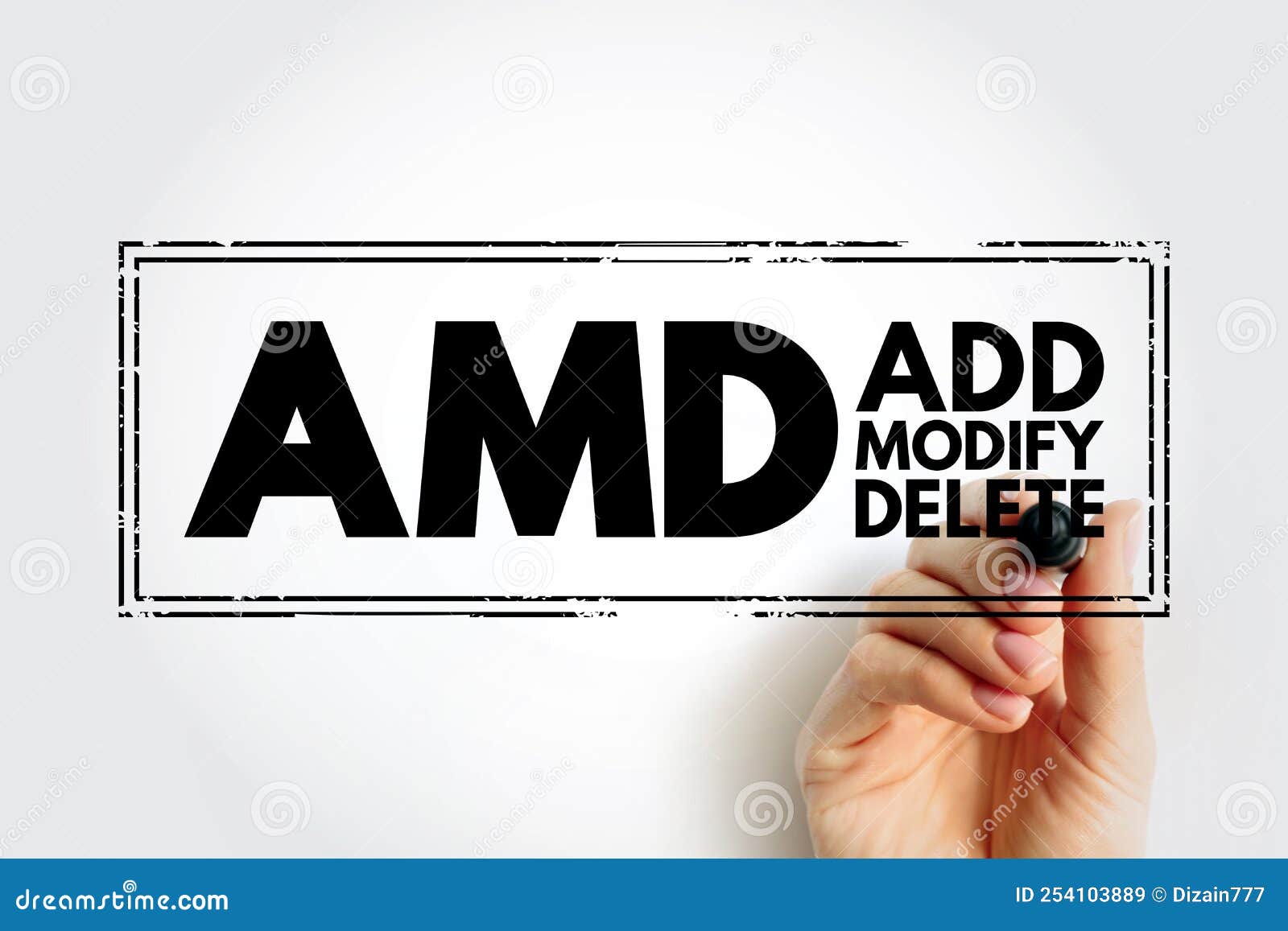 AMD - Add, Modify, Delete Acronym Text Stamp, Business Concept ...