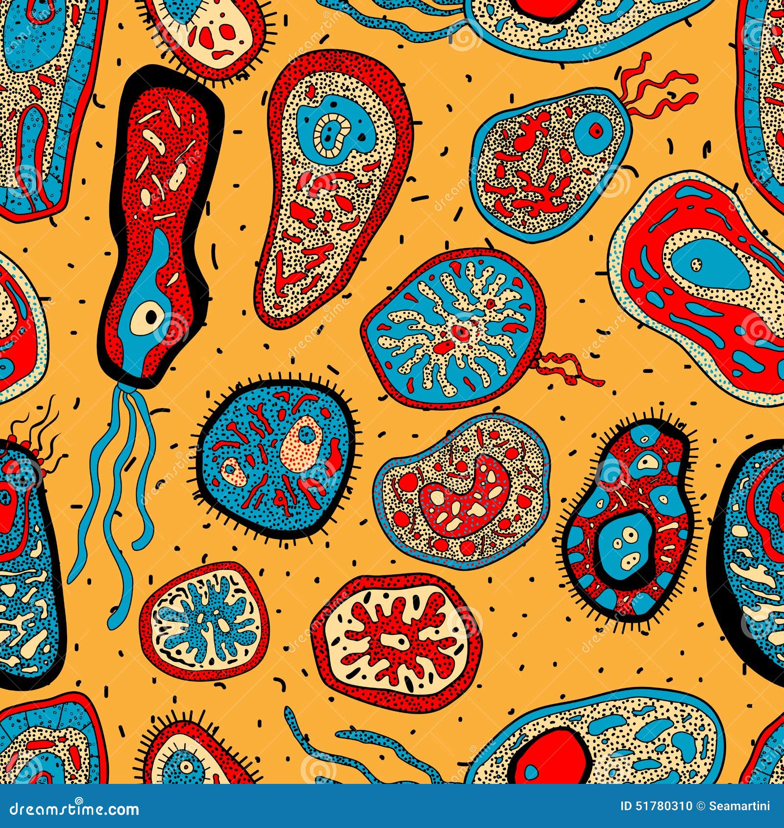 Amebas, Bacteria or Microbial Lifeforms Seamless Stock Vector ...