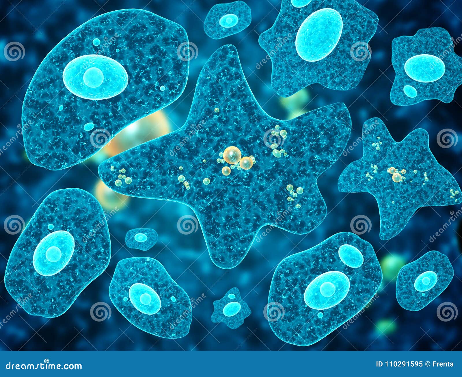Amebas No Fundo Azul Abstrato Ilustração Stock - Ilustração de venenoso ...