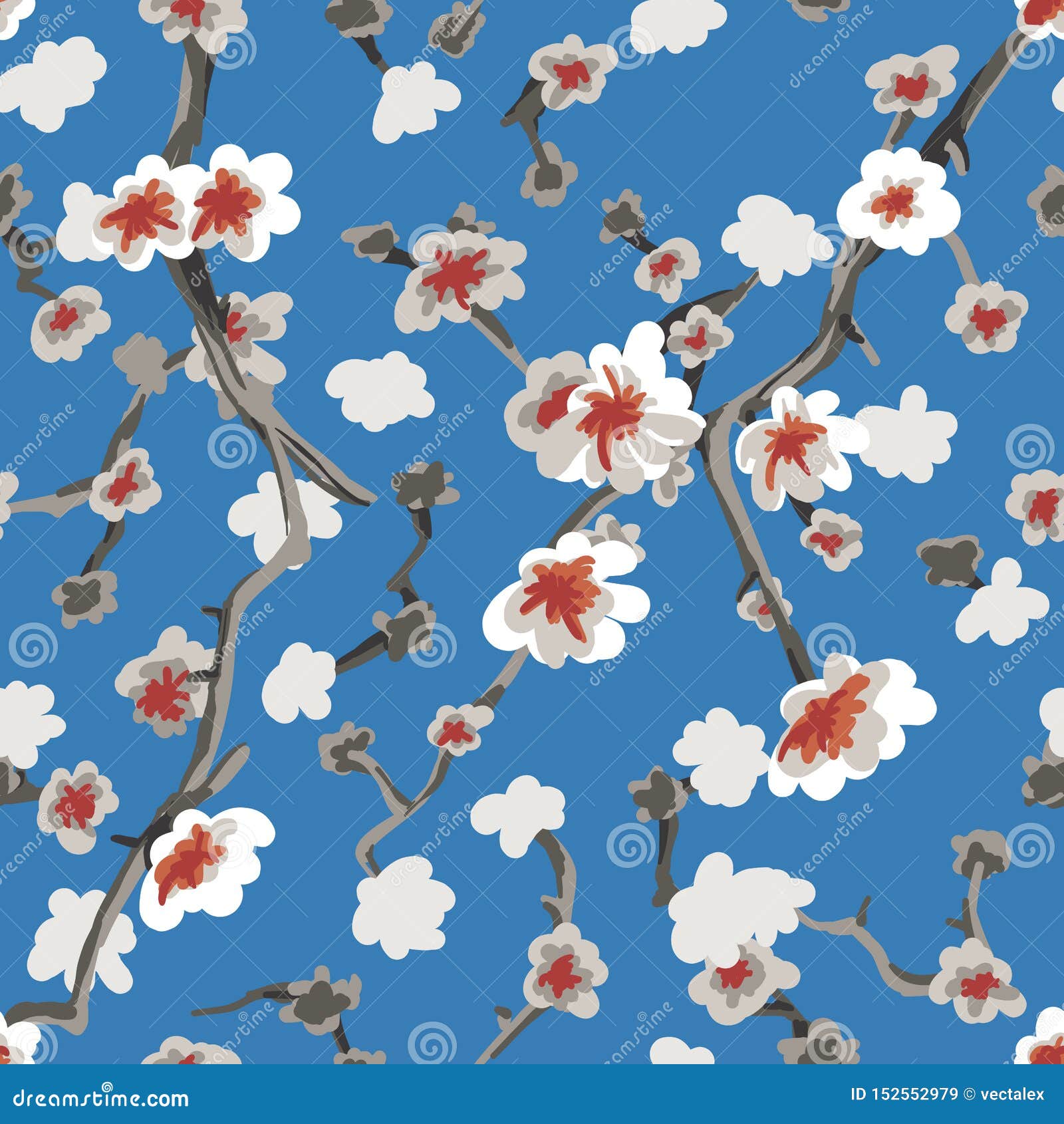 Almond Blossom Seamless Pattern Backgroung Wallpaper Repeat Artwork ...