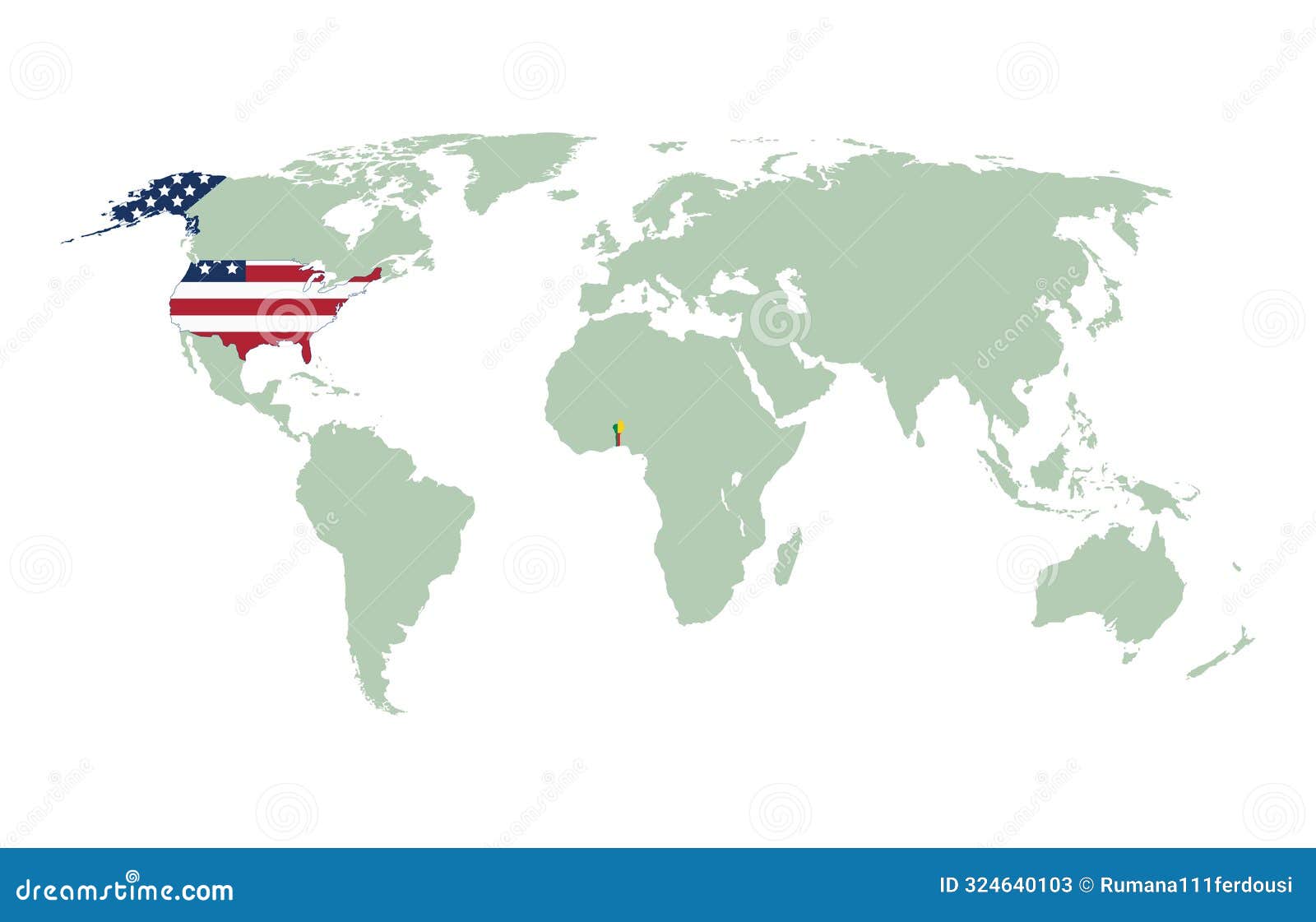 America and Benin on World Map Stock Illustration - Illustration of travel, route: 324640103