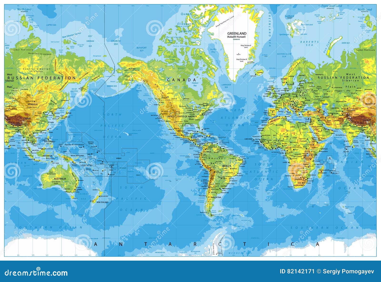America Centered Physical World Map Stock Vector - Illustration of ... America Centered Physical World Map Stock Vector - Illustration of ...
