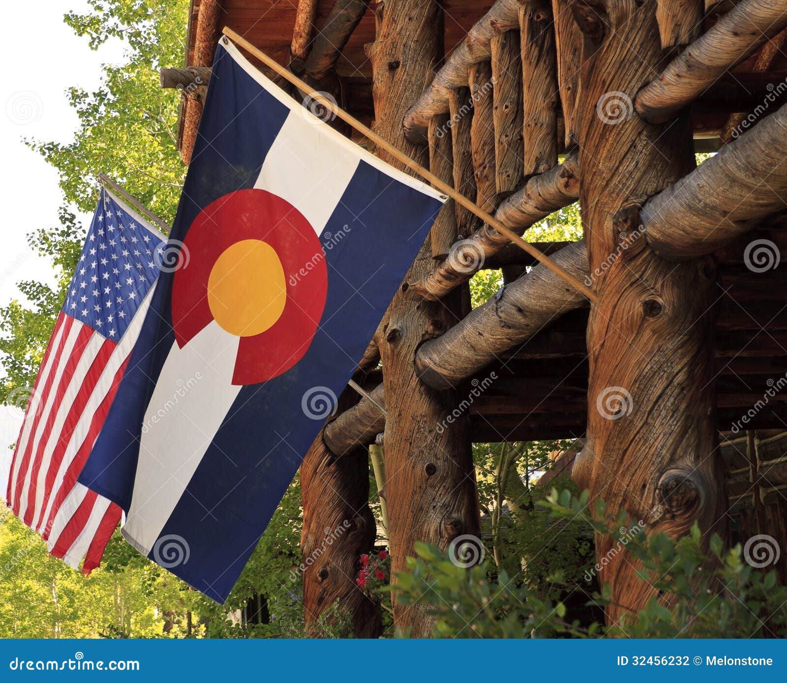 America and Colorado flags stock photo. Image of foliage - 32456232
