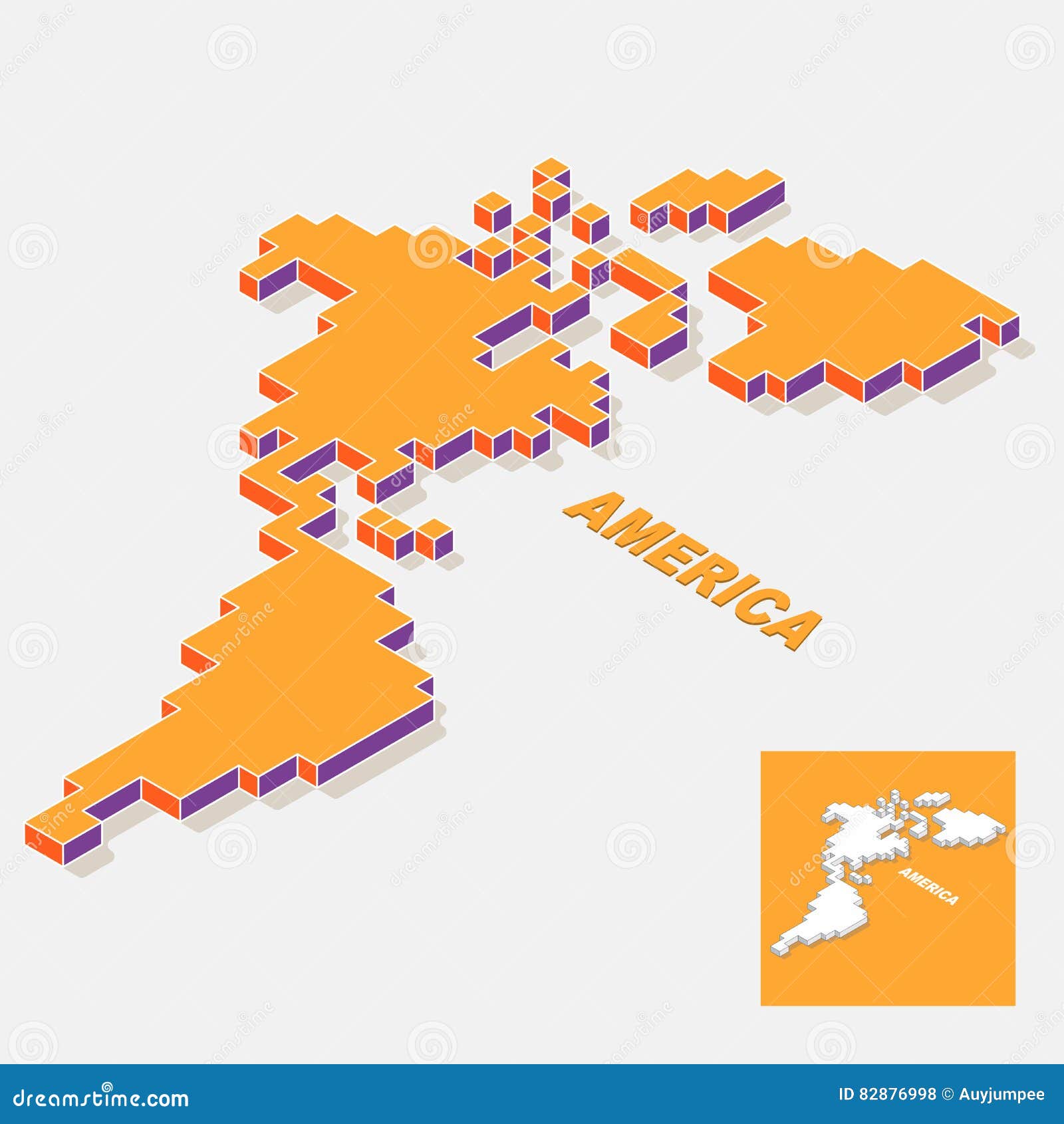 America Continent Map Element with 3D Isometric Shape Isolated on ...