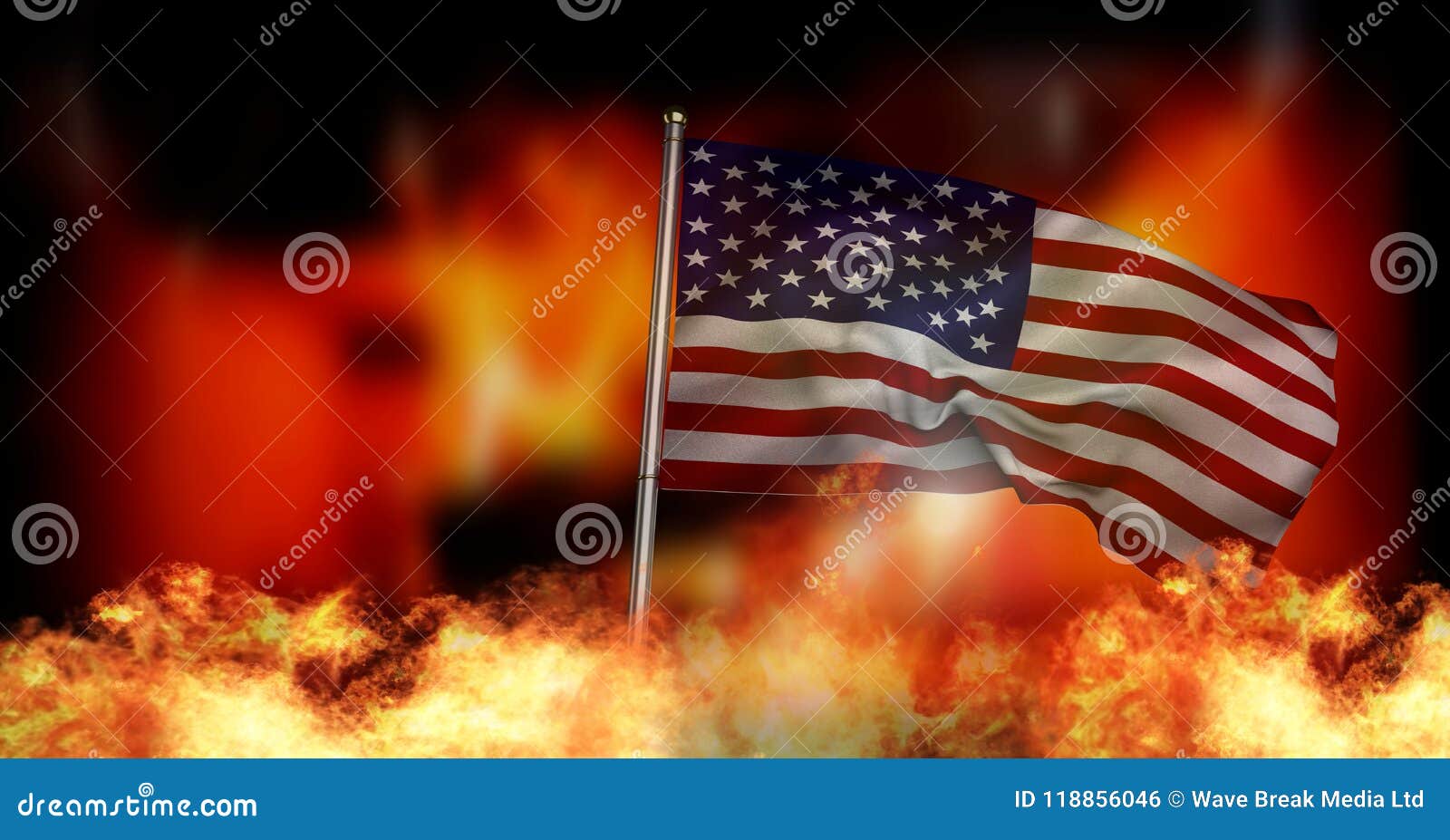 America Flag and Burning Fire Stock Photo - Image of apartment ...