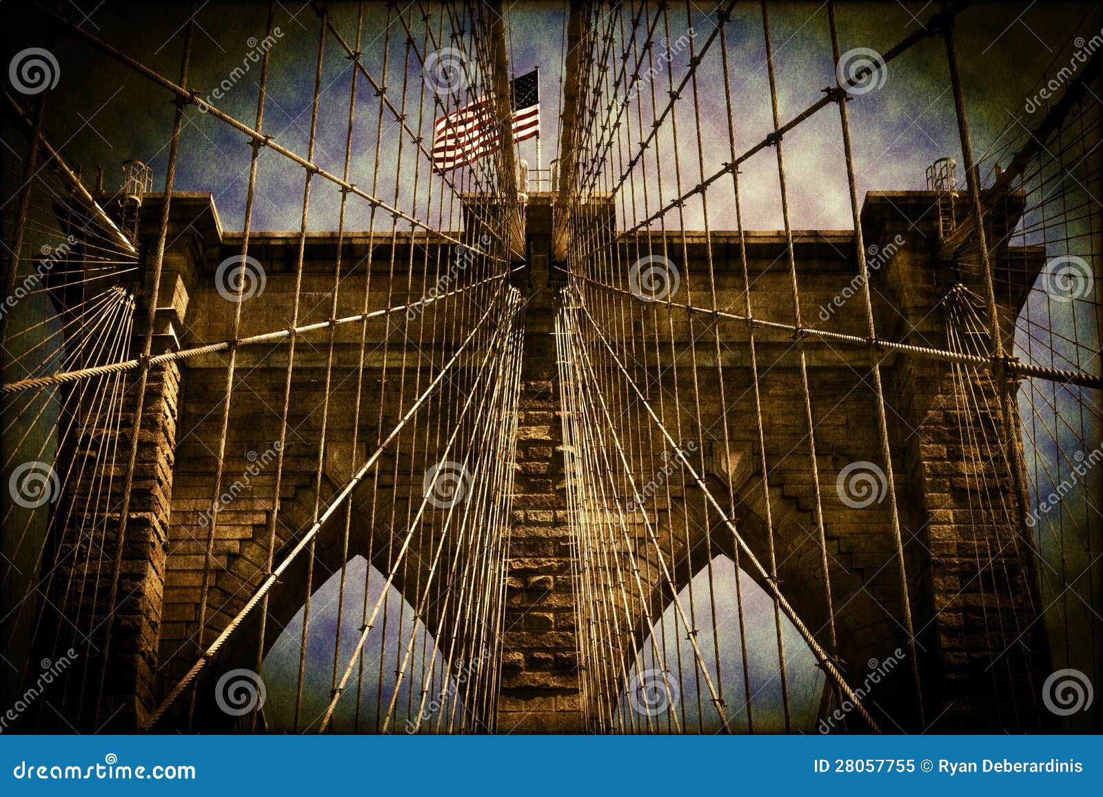 America Flag Flying Over the Brooklyn Bridge Stock Image - Image of ...