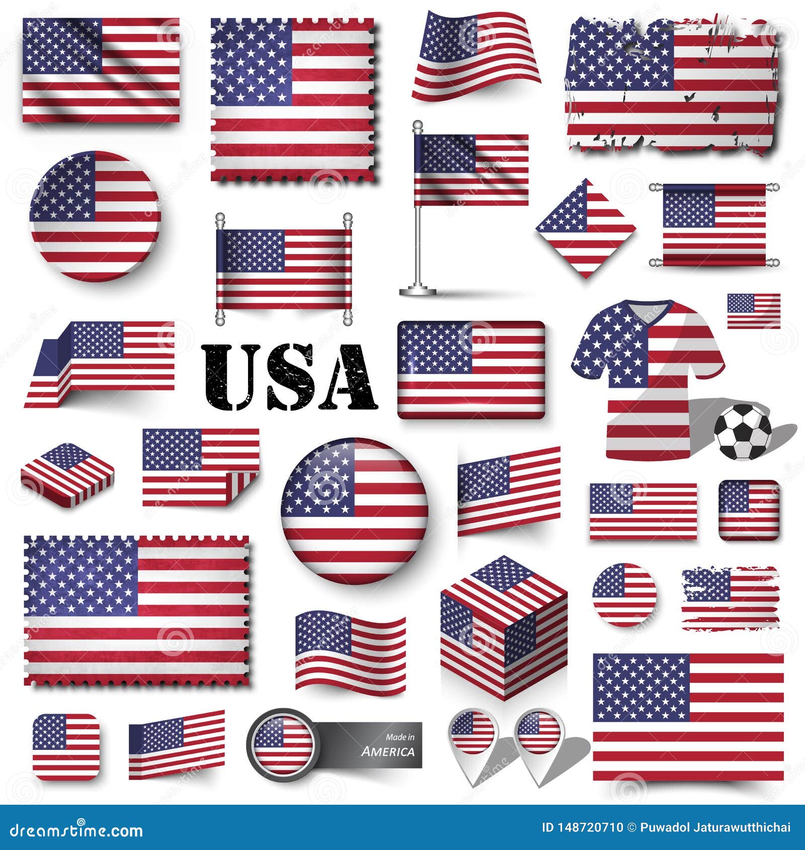 America Flag . Set of Various Shape Element Vector Stock Vector ...