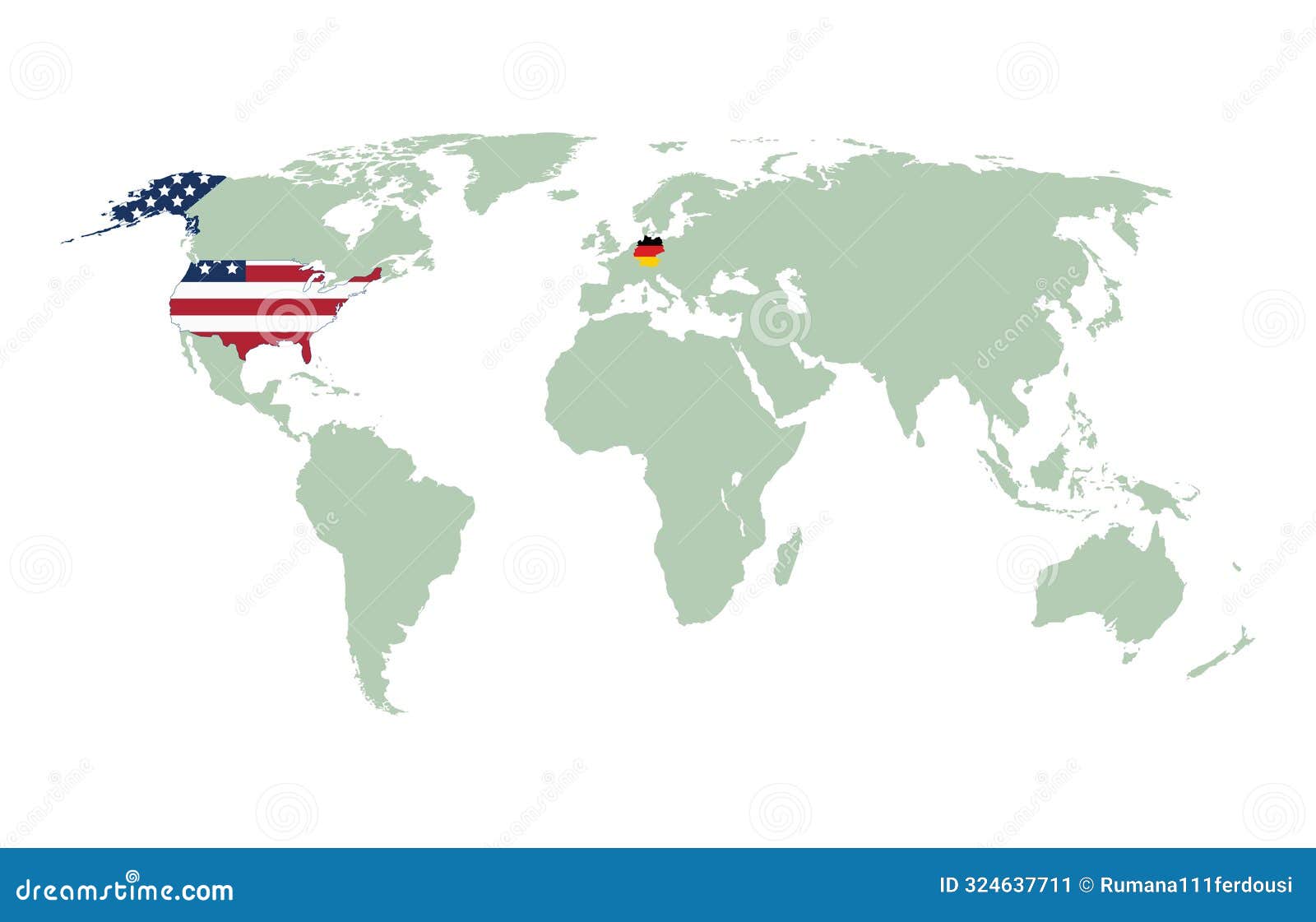 America and Germany on World Map Stock Illustration - Illustration of ...