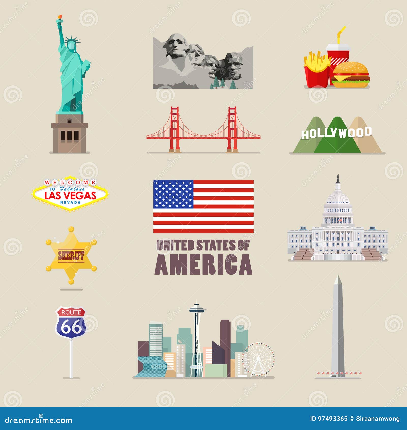 America icons set editorial image. Illustration of gate - 97493365