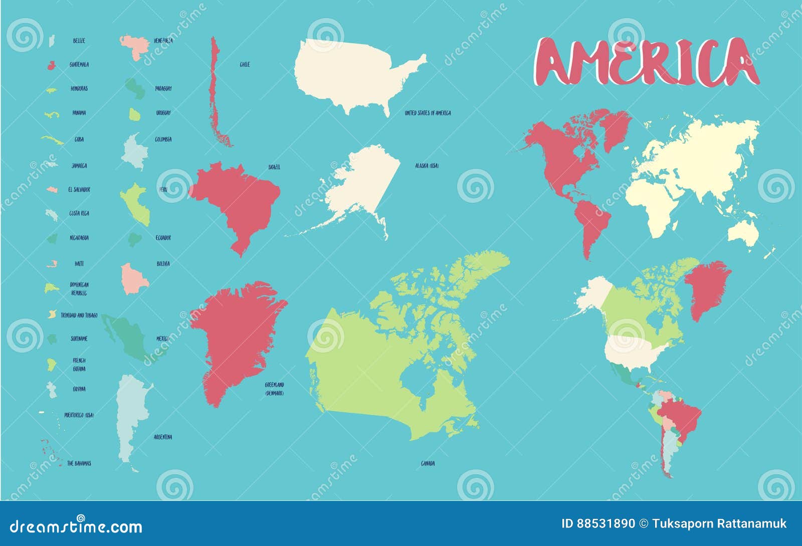 America map stock vector. Illustration of political, american - 88531890