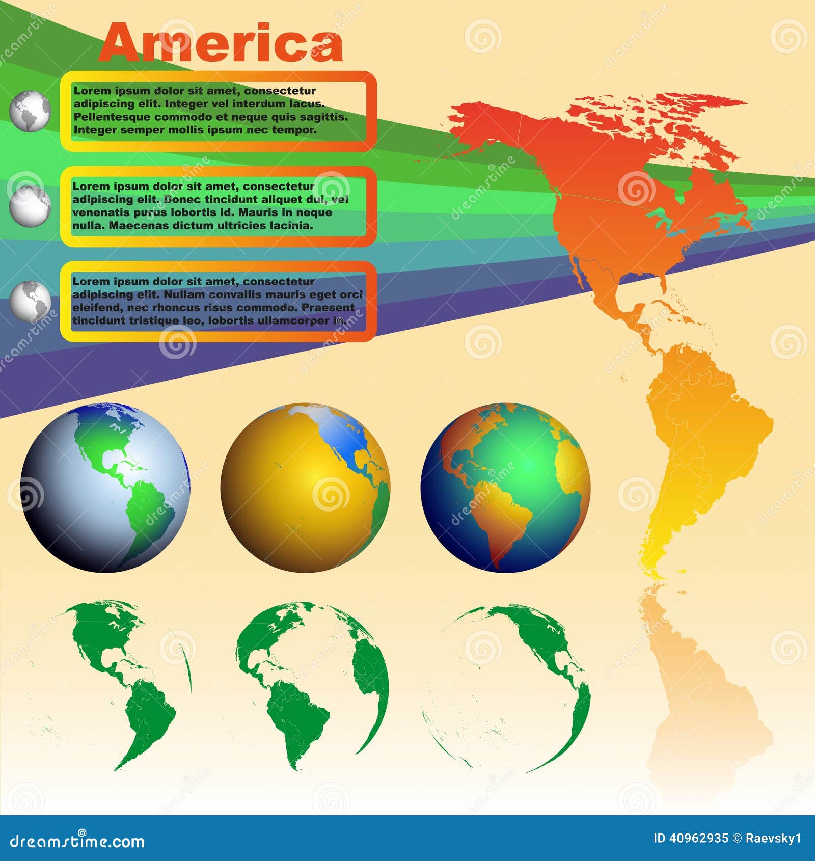 America Map On Yellow Background With World Globes Cartoon Vector ...