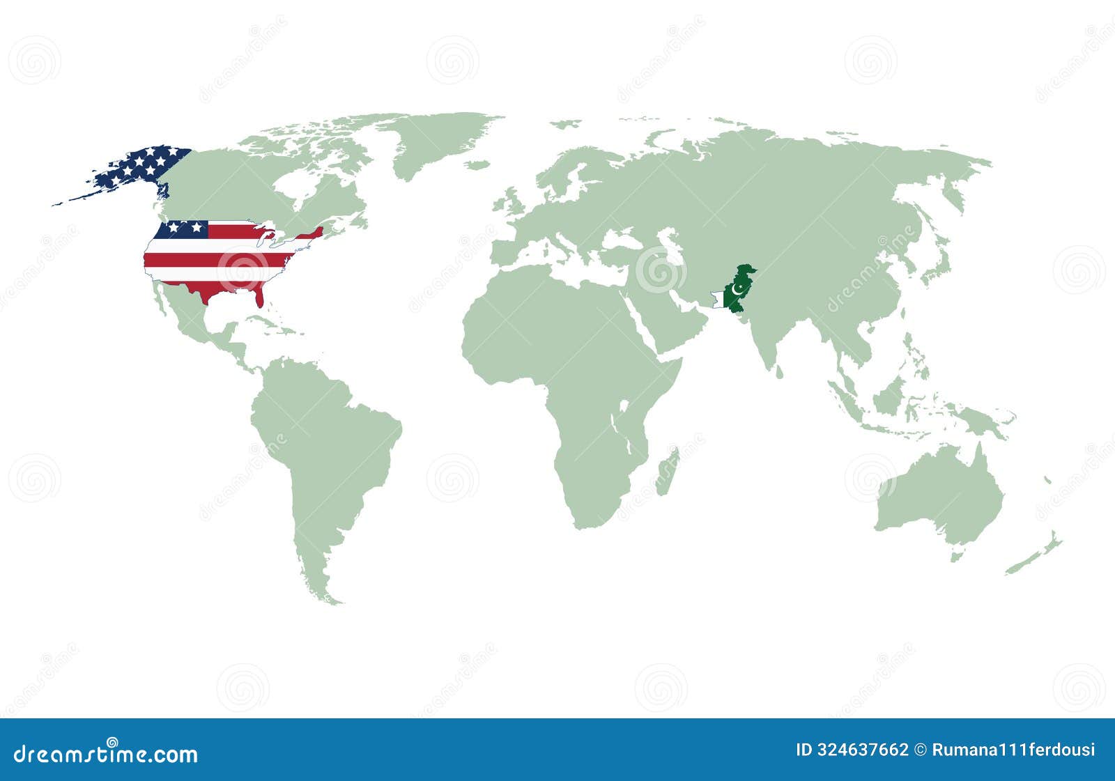 America and Pakistan on World Map Stock Illustration - Illustration of ...