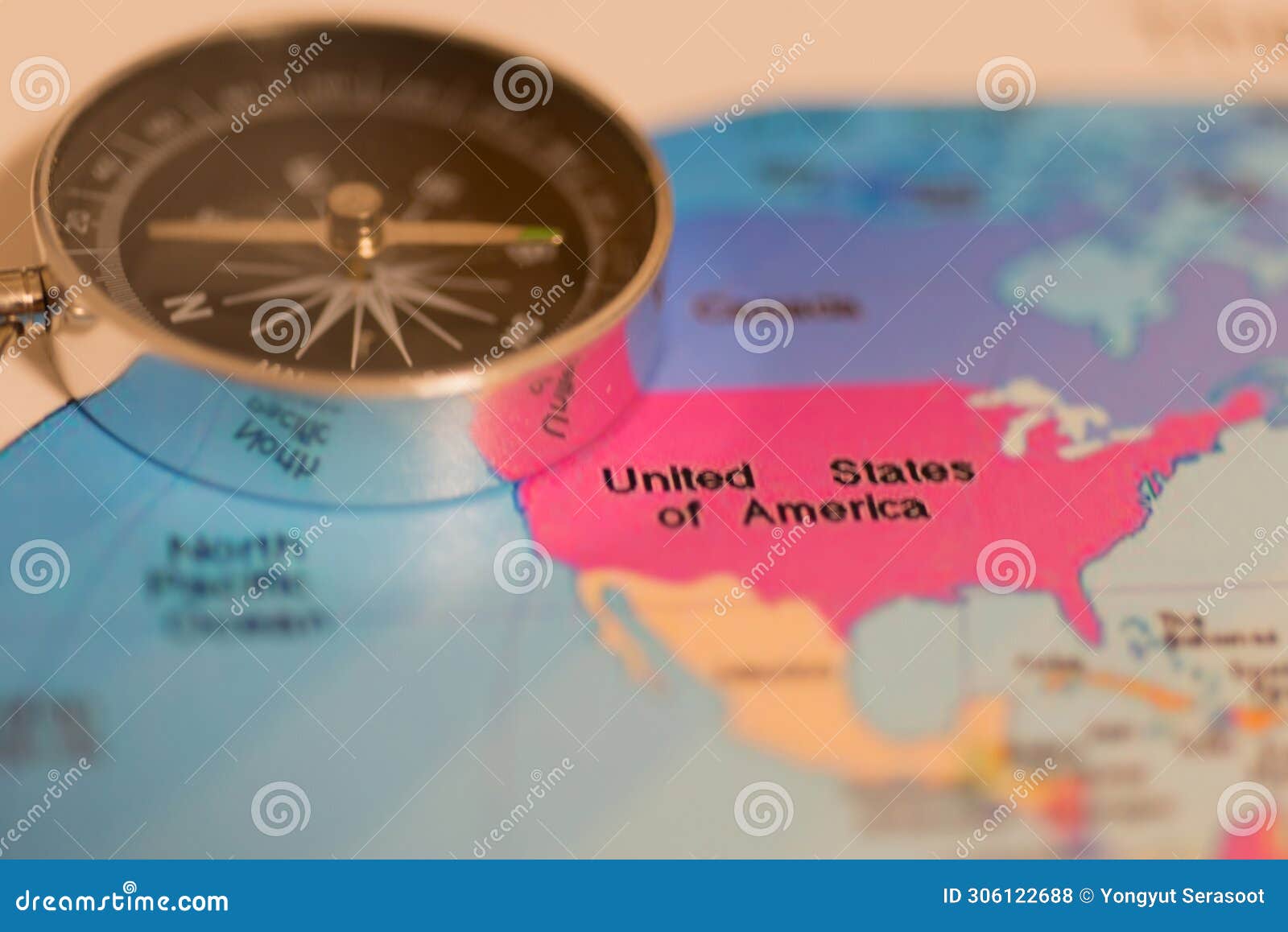 America S Land Map with Compass Stock Photo - Image of border, united ...