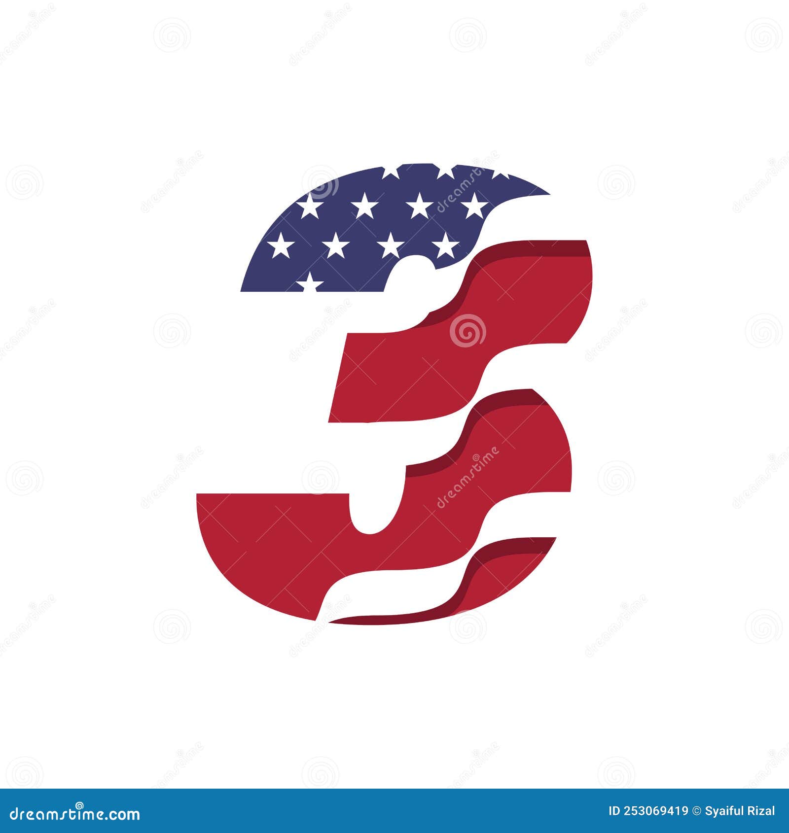 American Number Flag Logo Three Stock Illustration - Illustration of ...