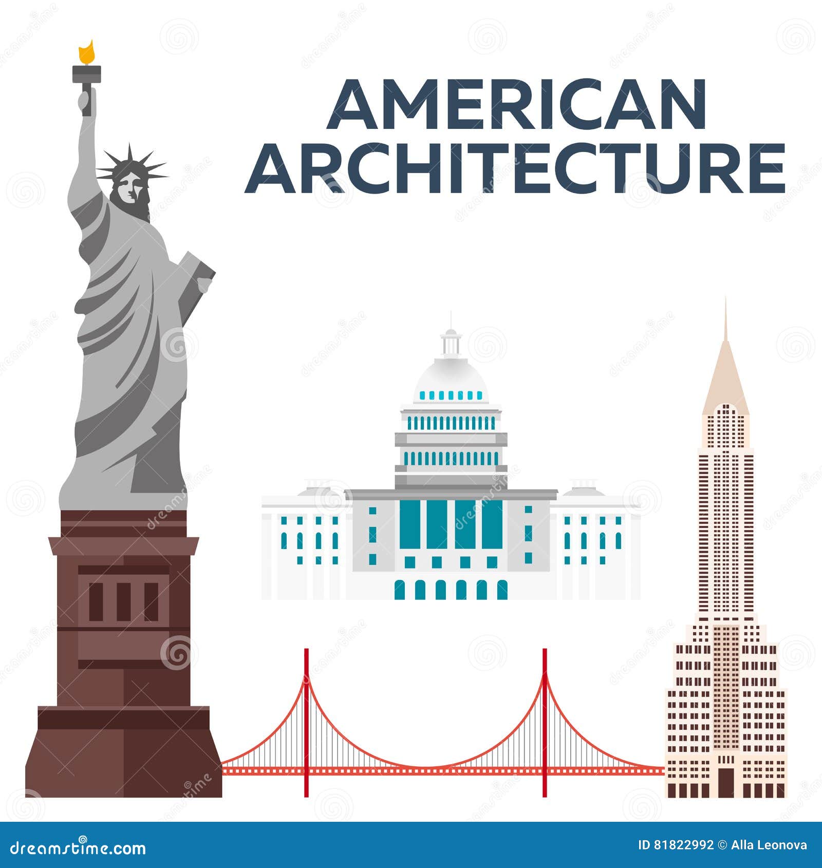 American Architecture. Modern Flat Design. Vector Illustration. Stock ...