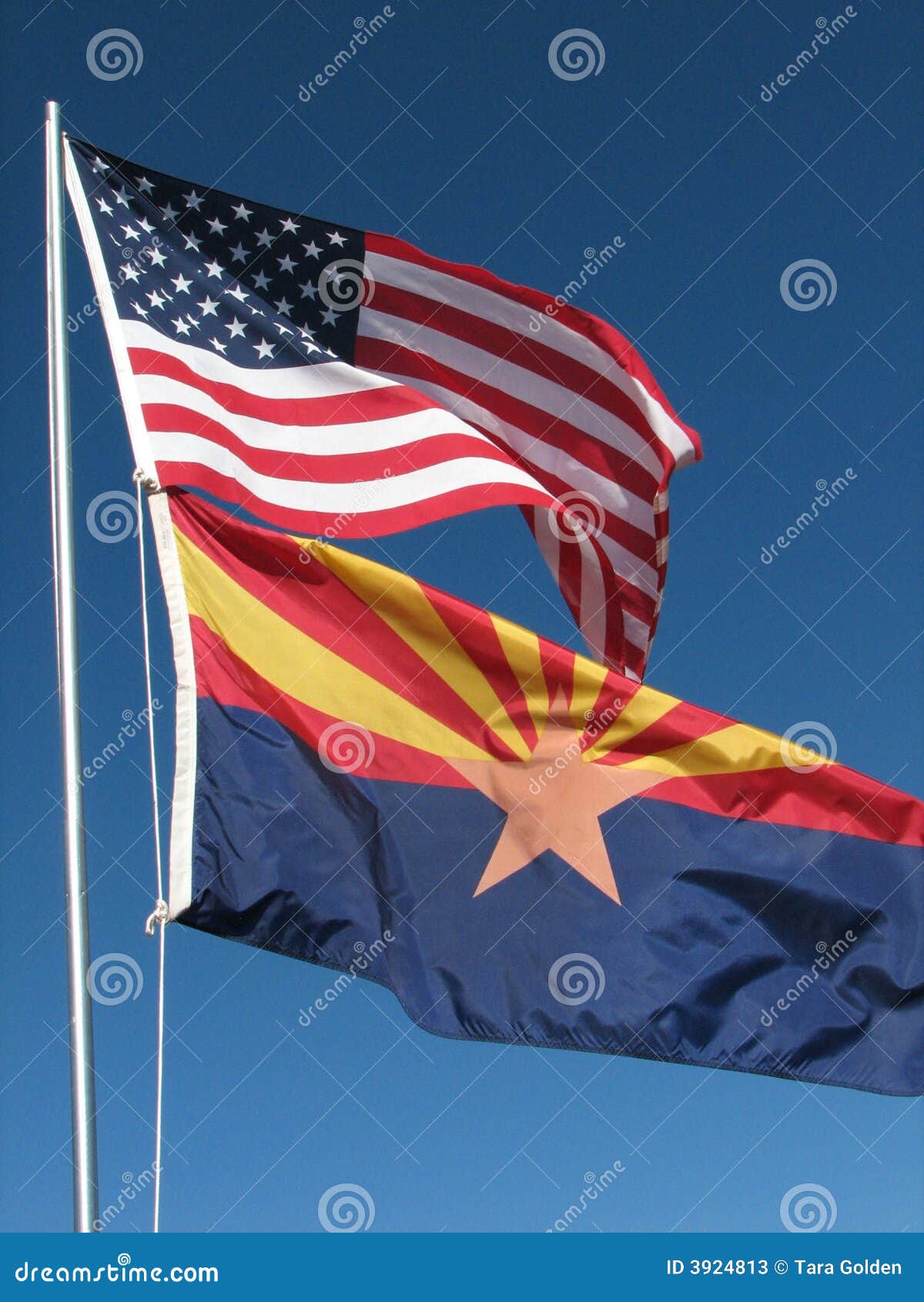 American/Arizona flags stock image. Image of sign, blowing - 3924813