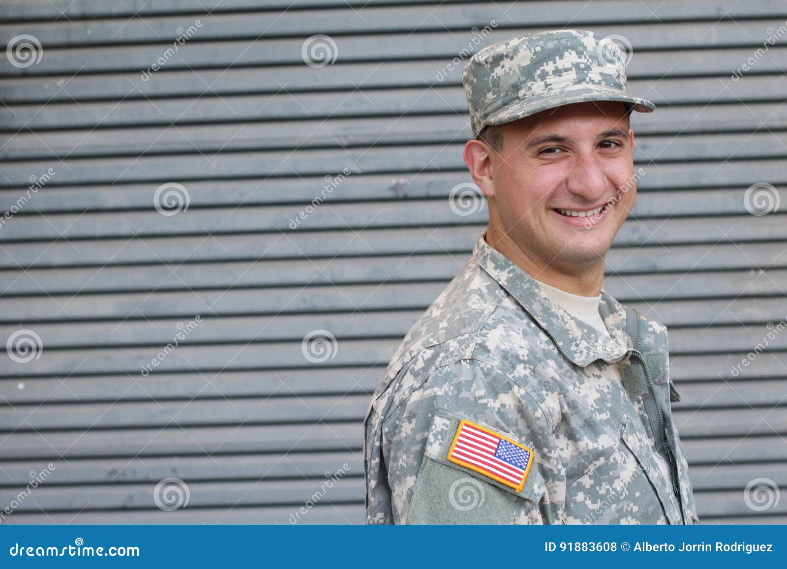 American Army Soldier Smiling with Copy Space Stock Photo - Image of ...