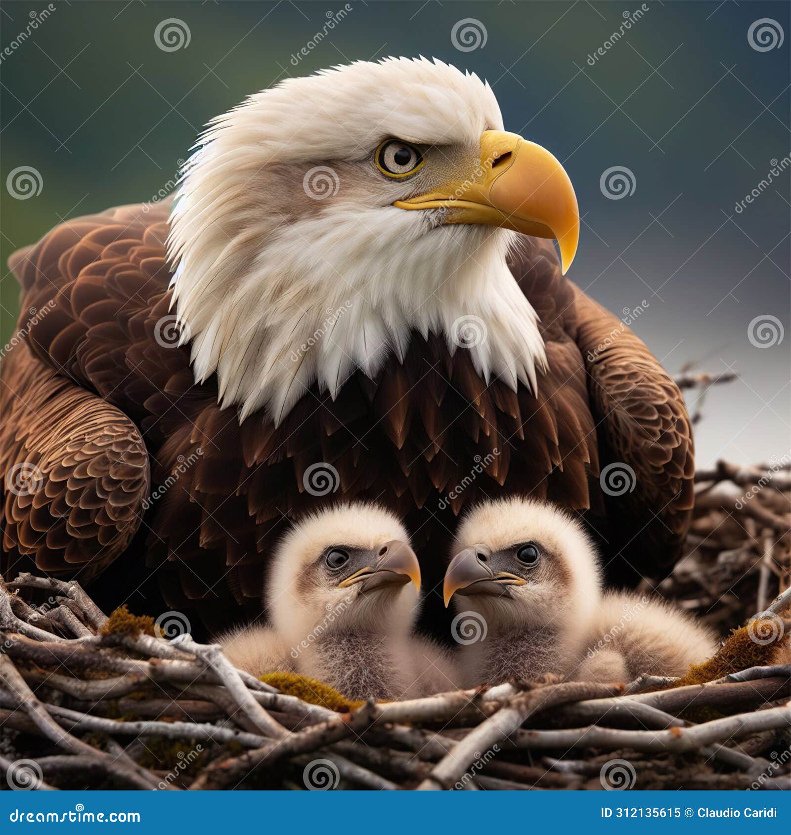 American Bald Eagle in the Nest with Babies Stock Illustration ...