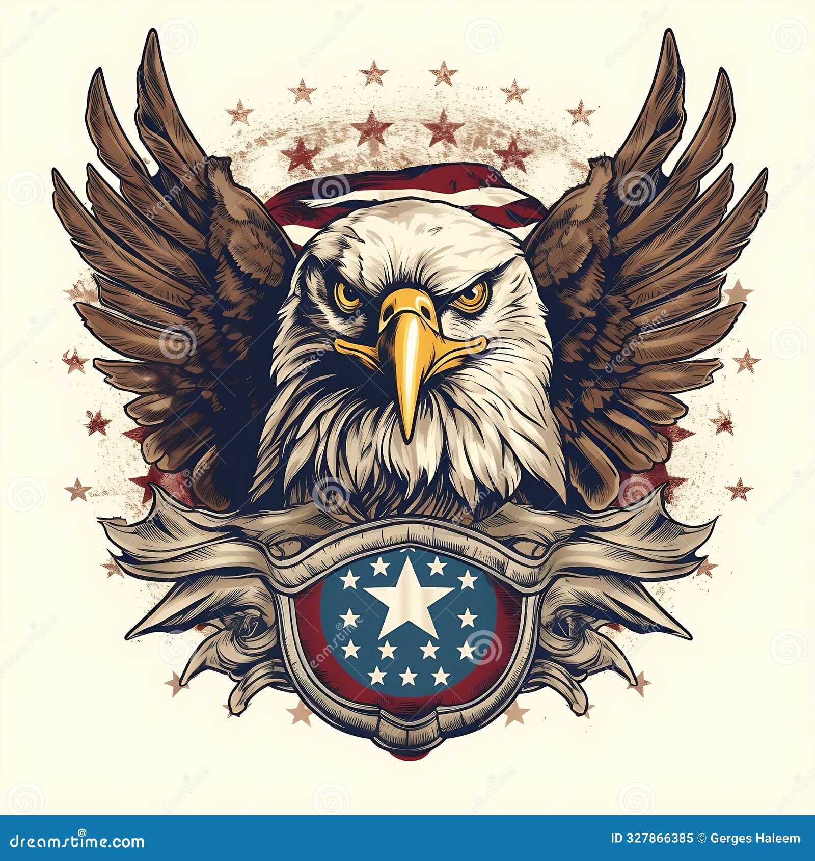 American Bald Eagle with Wings Spread and Shield Stock Illustration ...