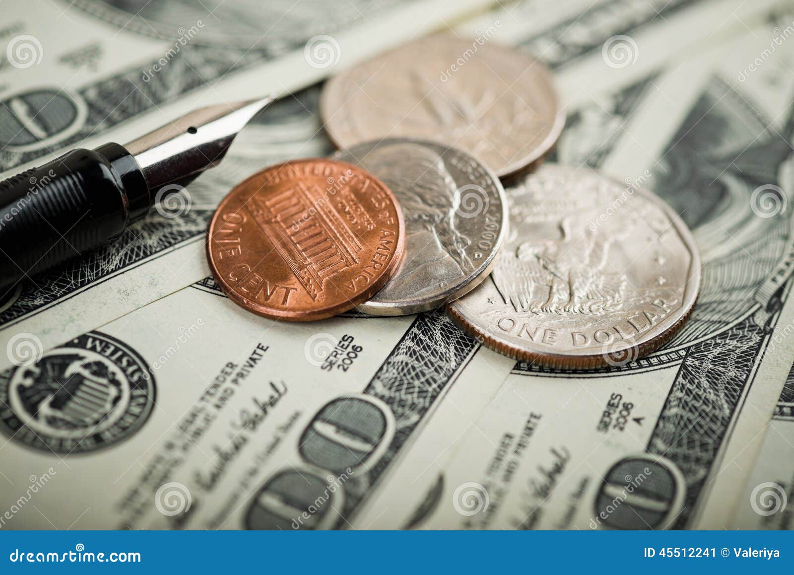 American Banknotes and Coins Stock Image - Image of dollars, economy ...
