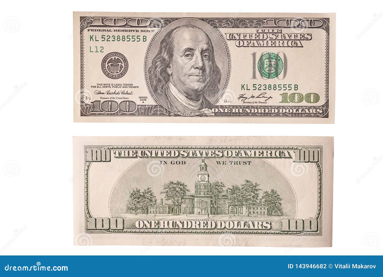 American Banknotes Isolated on White Background. Two Sides Stock Photo ...