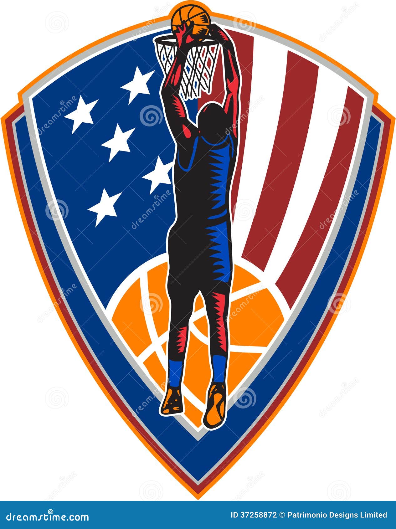 American Basketball Player Dunk Ball Shield Retro Stock Vector ...