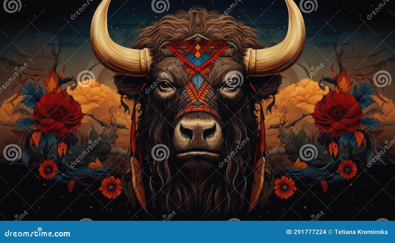 American Bison with Native American Tribal Patterns Stock Photo - Image ...
