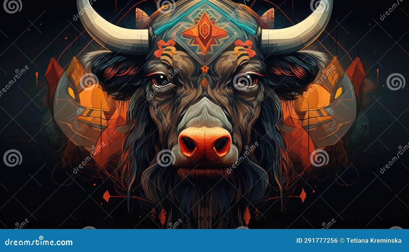 American Bison with Native American Tribal Patterns Stock Photo - Image ...