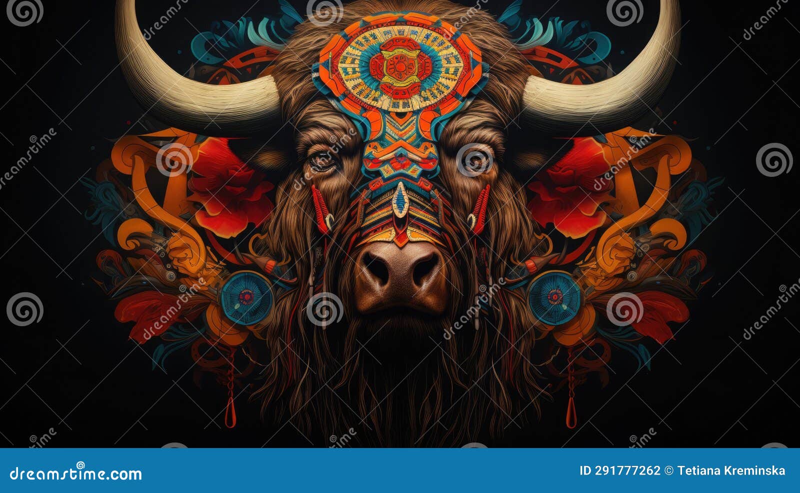 American Bison with Native American Tribal Patterns Stock Photo - Image ...