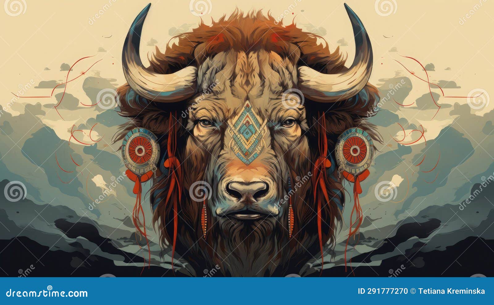 American Bison with Native American Tribal Patterns Stock Photo - Image ...