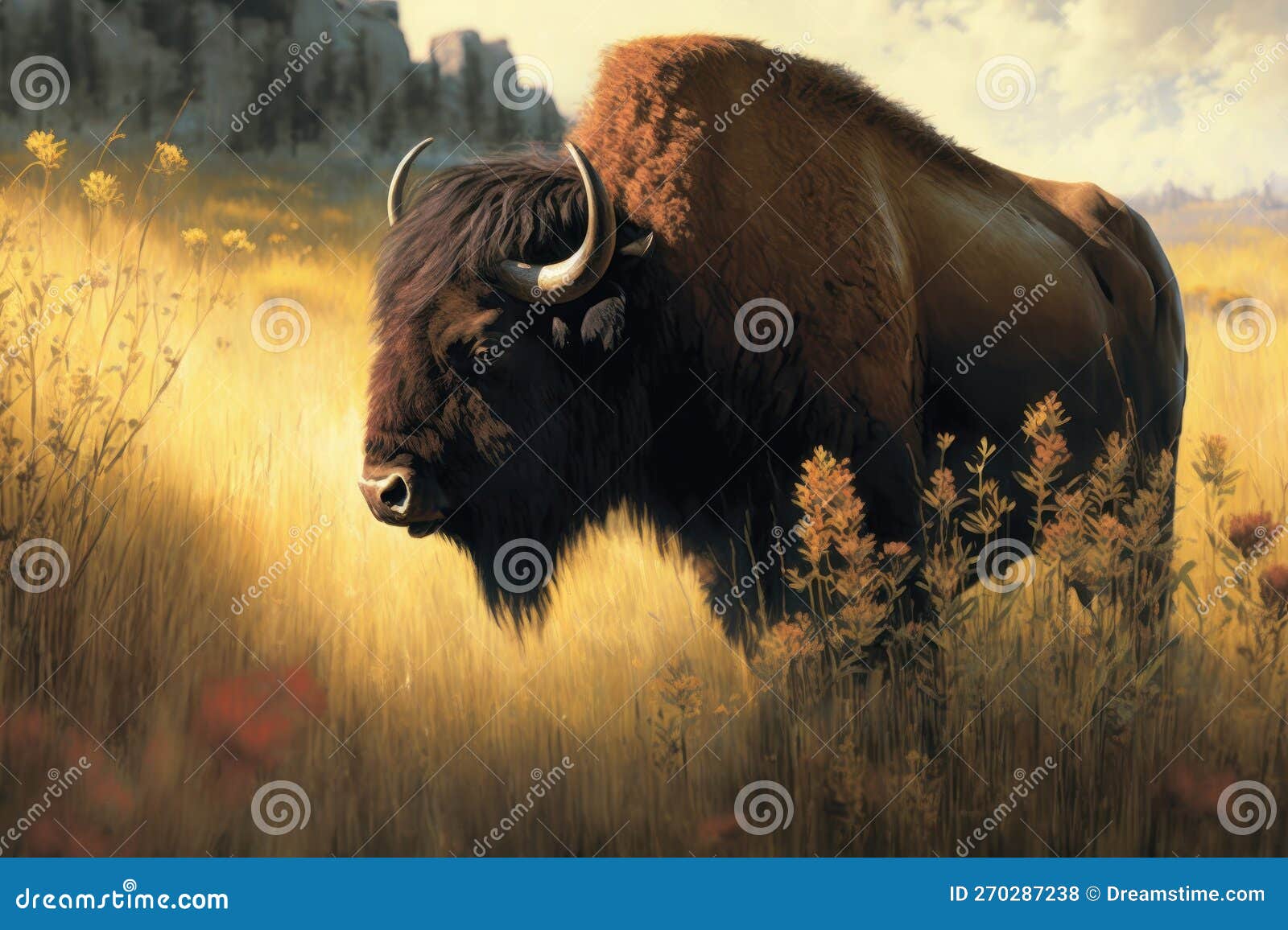 American Bison in the Prairie. Created with Generative AI Technology ...