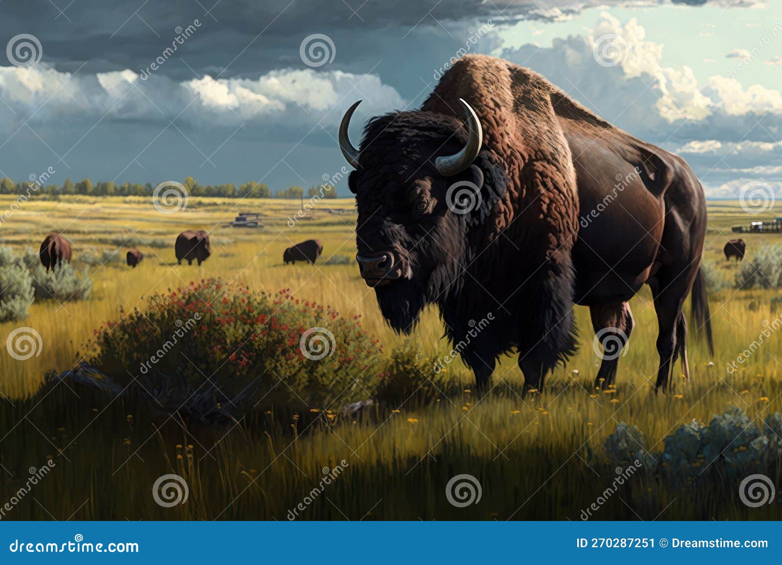 American Bison in the Prairie. Created with Generative AI Technology ...