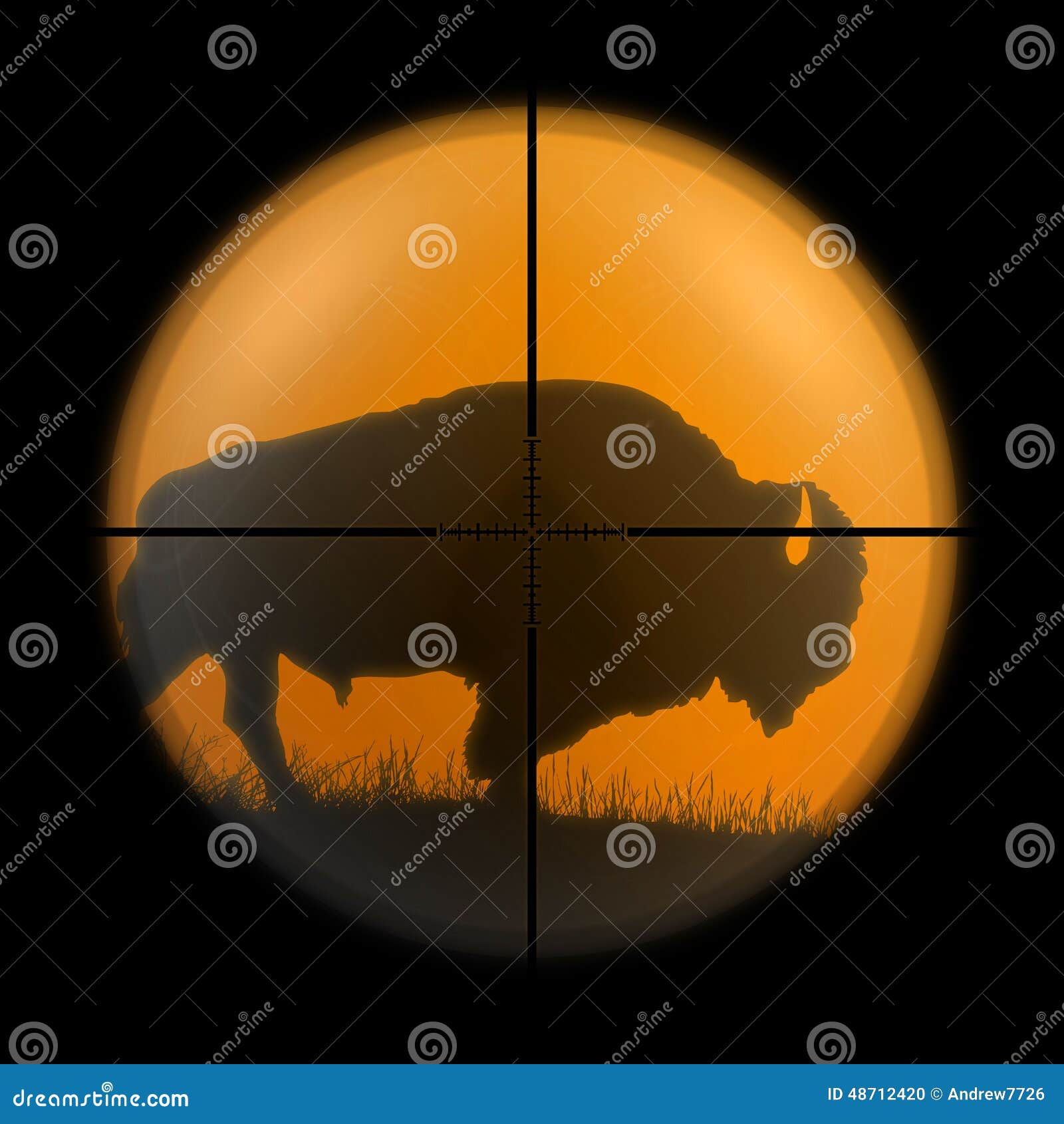 View Through Sniper Scope With Scale For Aiming Illustration. Hunting ...