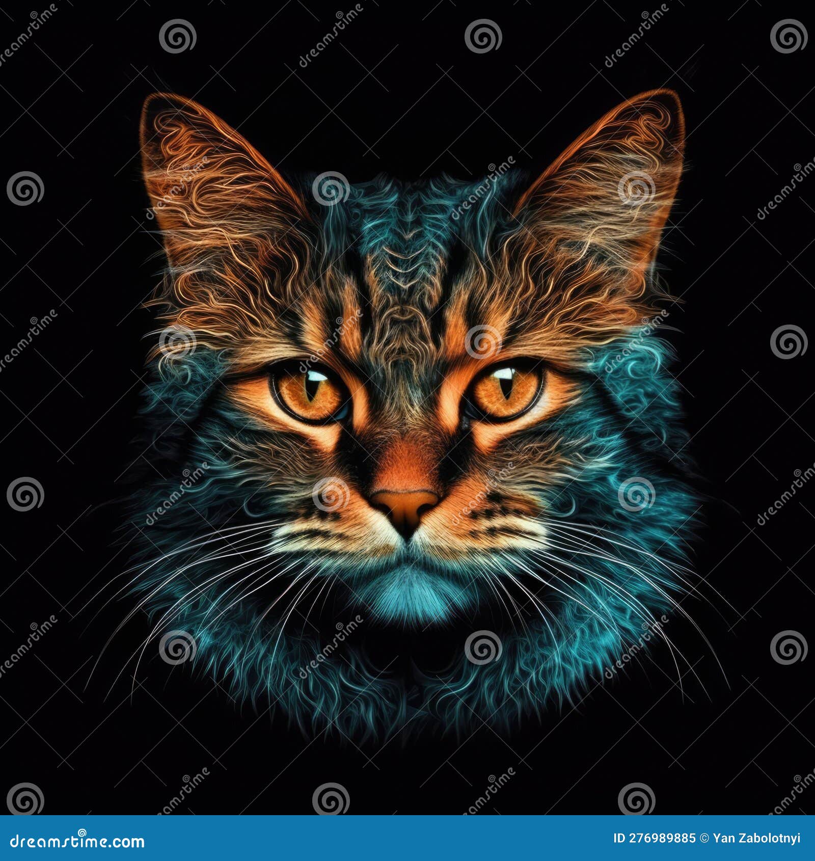 American Bobtail Cat Face Shape in Fire on Black Background. Generative ...
