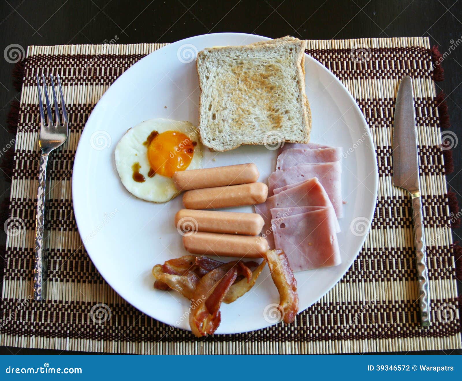 American Breakfast Has Ham Egg Sausage Beacon on Tablemat Stock Photo ...