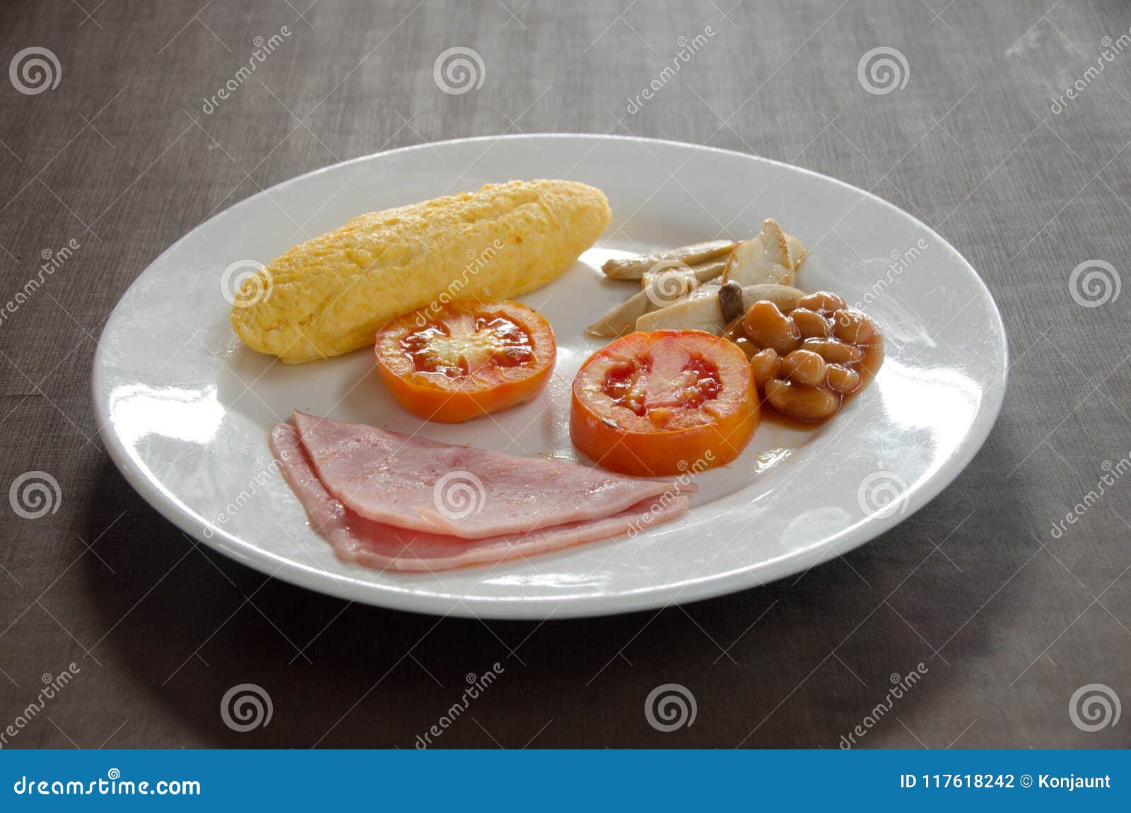American Breakfast with Omelet Egg and Ham Stock Photo - Image of juice ...