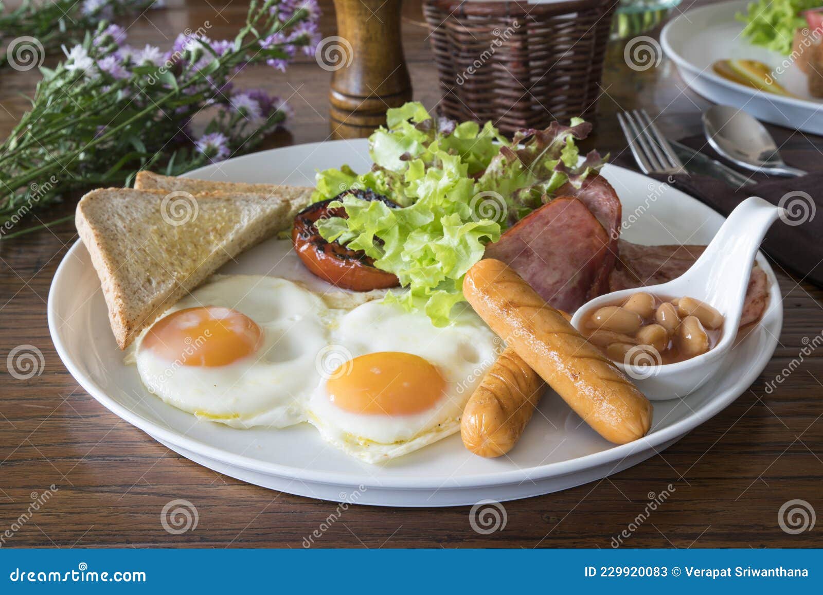 American Breakfast on the Table Stock Image - Image of eggs, roasted ...