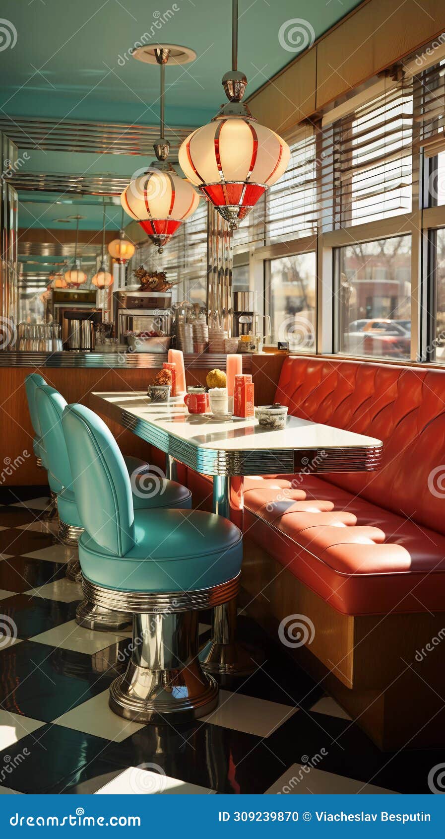 American Cafe from the 60s. Stock Illustration - Illustration of empty ...