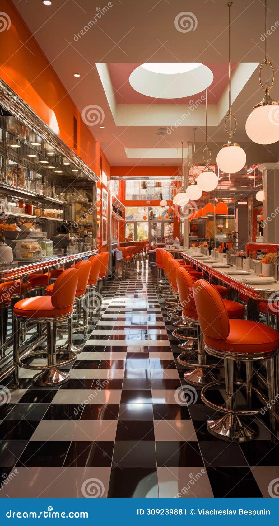 American cafe from the 60s stock image. Image of colorful - 309239881