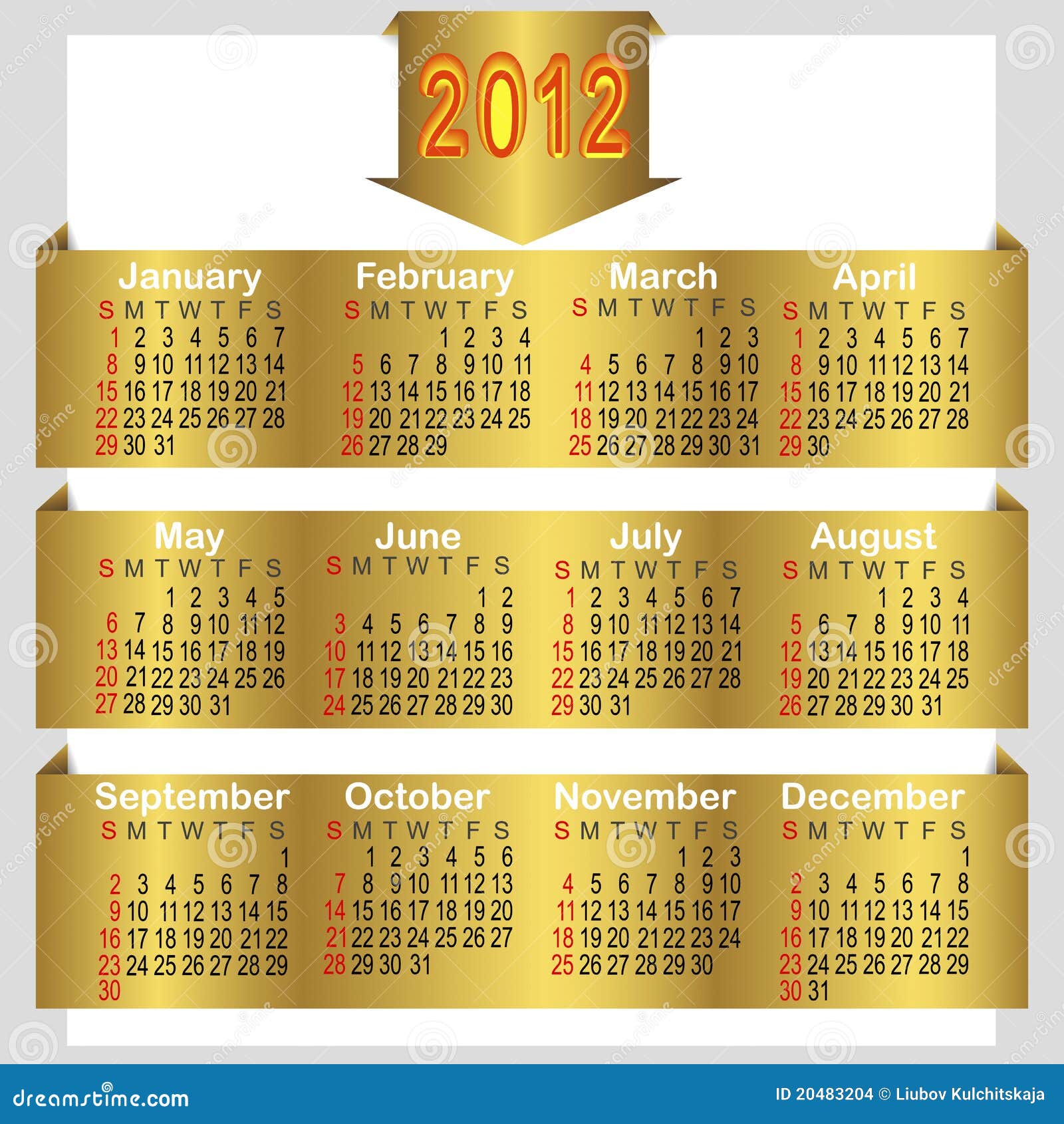 American calendar 2012. stock vector. Illustration of annual - 20483204