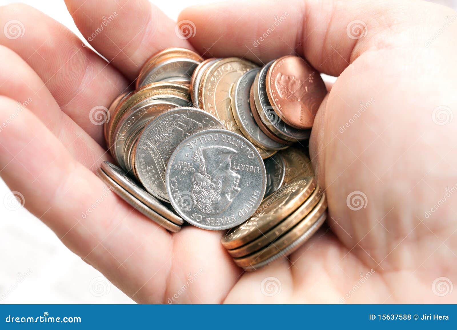 American coins in hand stock photo. Image of isolated - 15637588