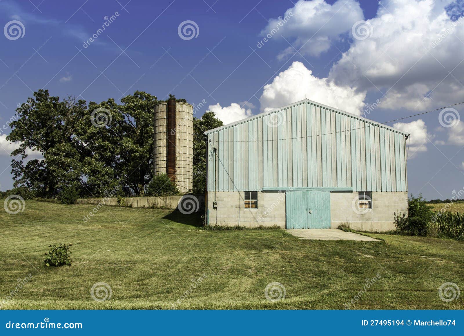 American Country Farm with Silo Stock Photo - Image of milk ...