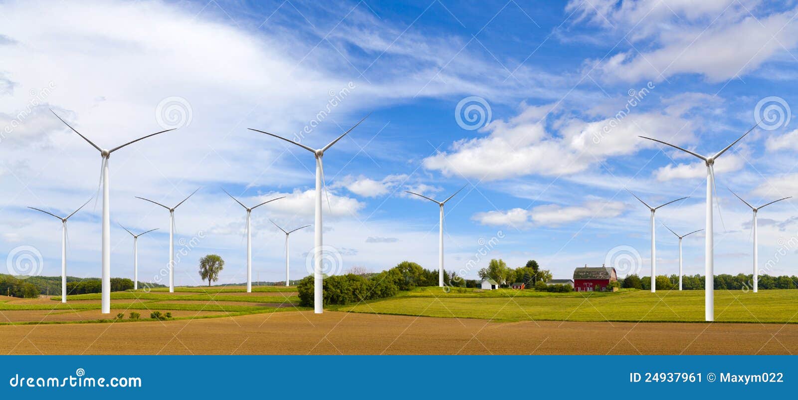 American Countryside with Windmill Stock Image - Image of green, field ...