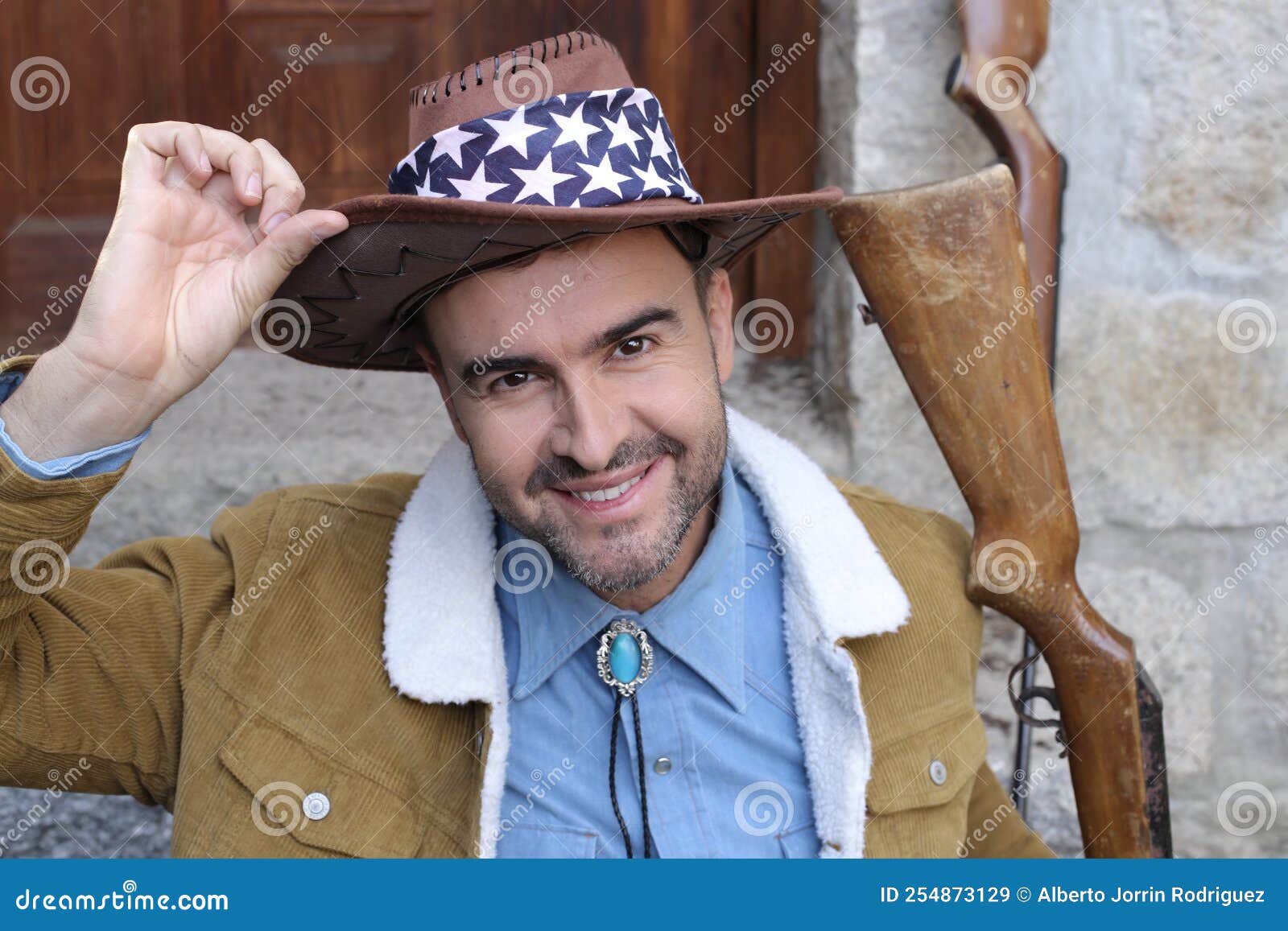 American Cowboy Saluting with Hat Stock Image - Image of proud, cowboy ...