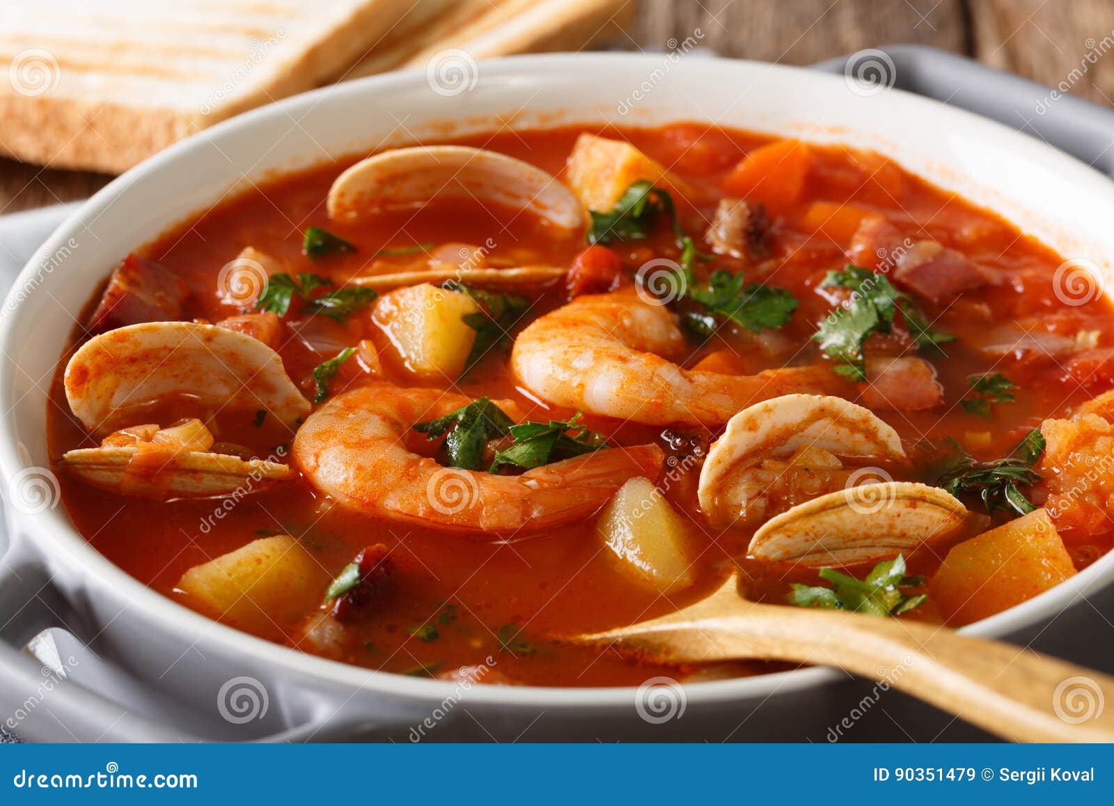 American Cuisine: Manhattan Chowder Soup Macro. Horizontal Stock Image ...